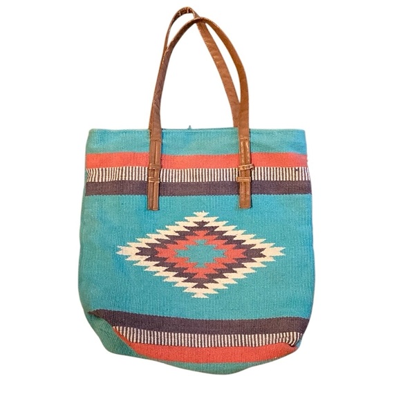Bags | Vintage Woven Western Aztec Bright Multicolor Shoulder Tote Bag ...